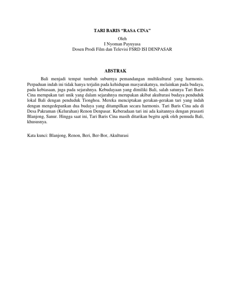 Tari Baris Cina: Simbol Akulturasi Bali | PDF | Seni