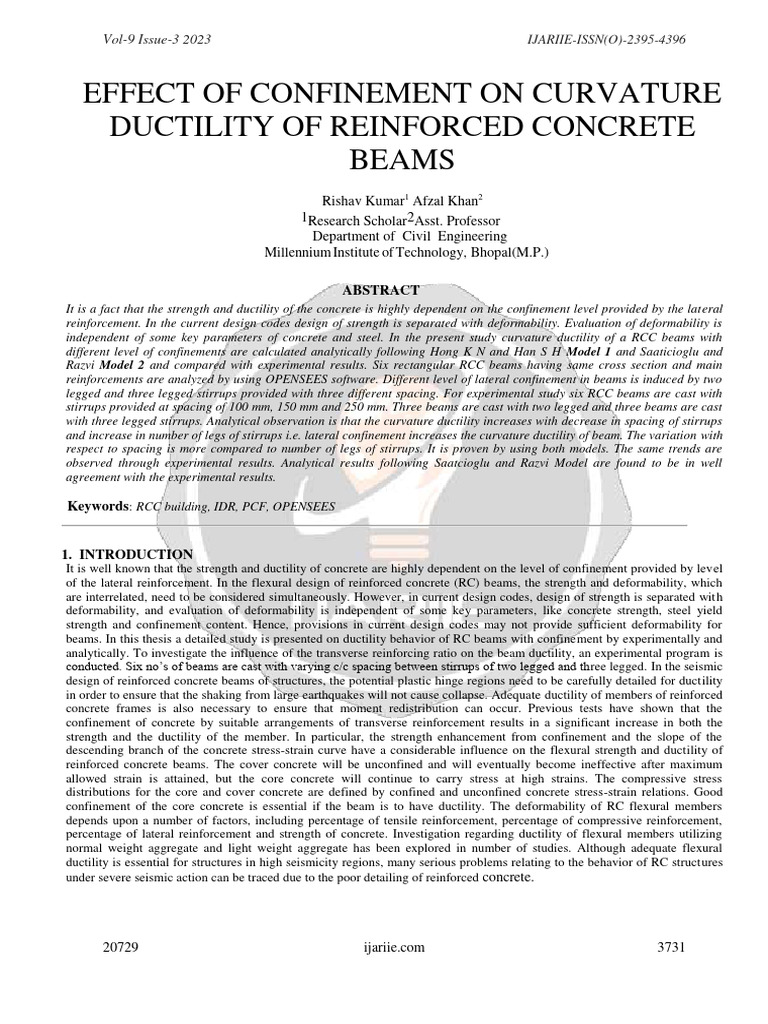 Effect Of Confinement On Curvature Ductility Of Reinforced Concrete Beams Ijariie20729 Pdf