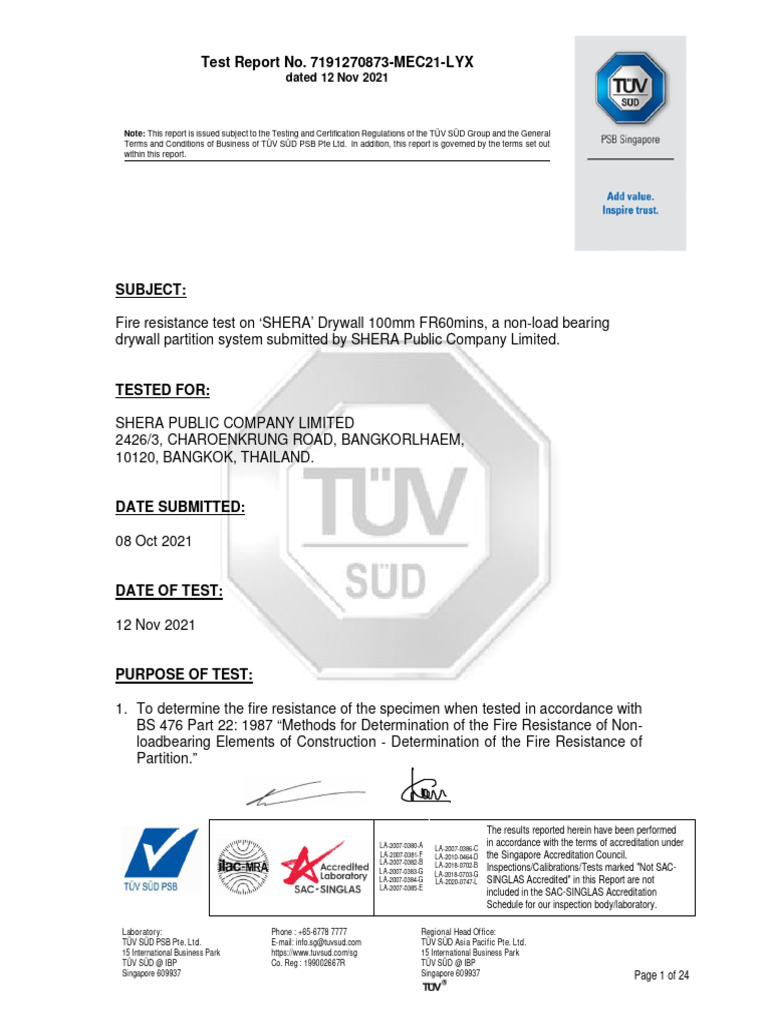 Fire Test Report 60 Non-Load-MEC21-LYX SHERA PRO F1 2021 | PDF ...