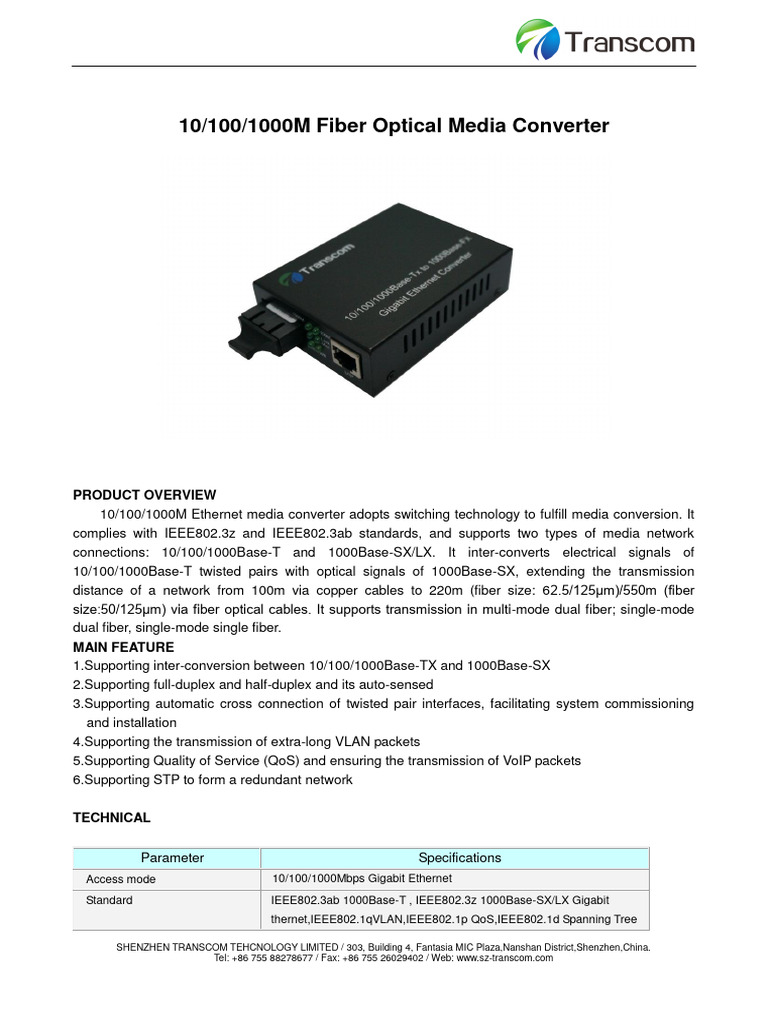 Transcom MC | PDF | Ethernet | Computer Networking