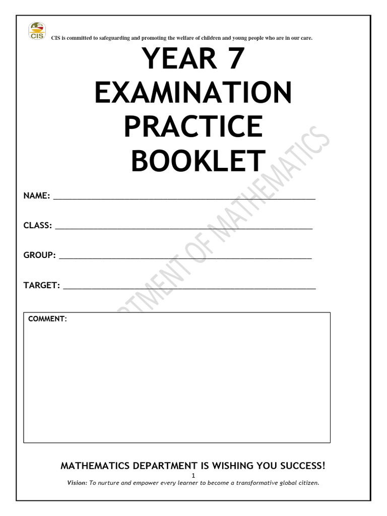 Year 7 Term 1 Examination Practice Booklet | PDF | Area | Rectangle