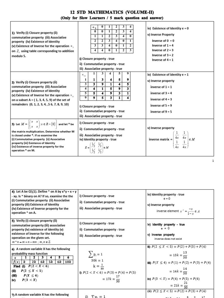 12maths V2 Important 5marks (EM) | PDF | Mathematical Relations | Mathematical Objects