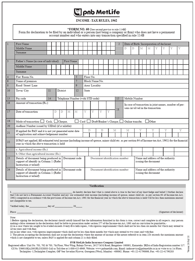 Form No.60 | PDF | Identity Document | Income Tax