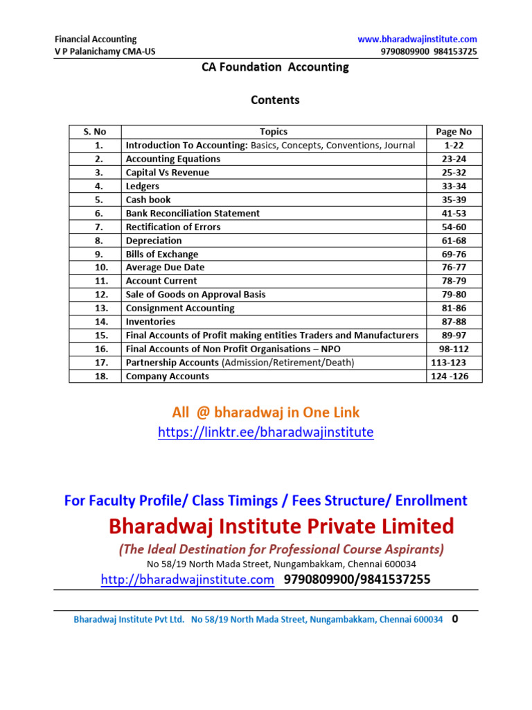 CA Foundation Accounting Notes by Bharadwaj Institute | PDF | Debits ...