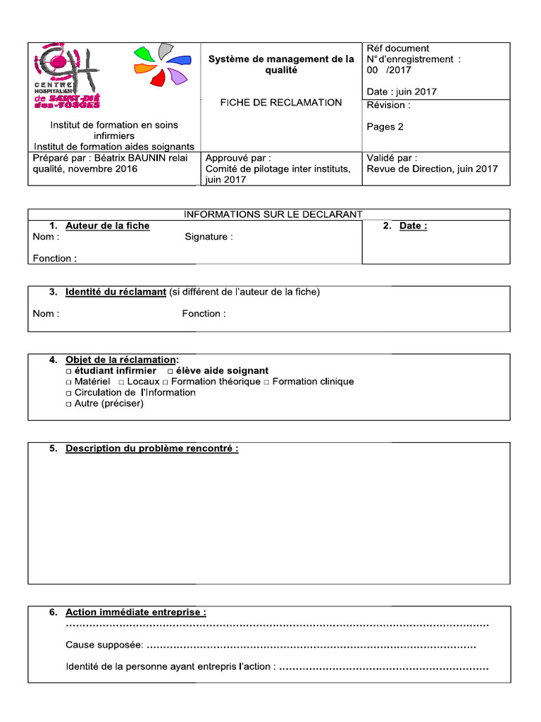 Fiche Réclamation 1 | PDF