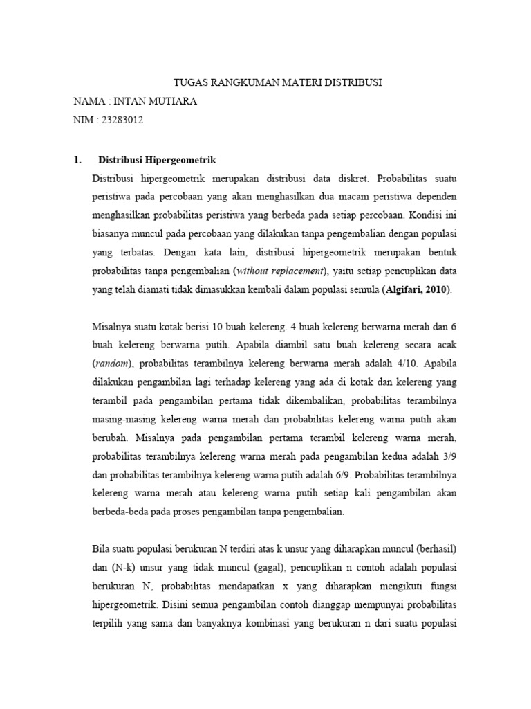 Distribusi Hipergeometrik dan Poisson | PDF