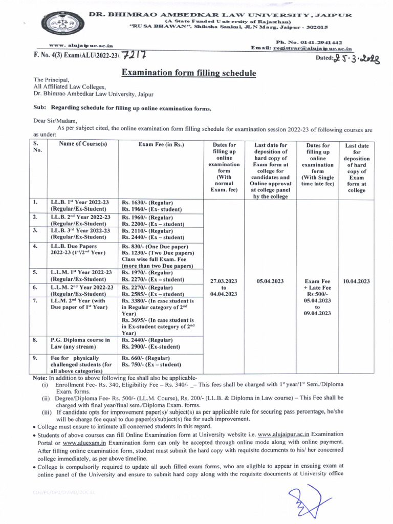 254 - Exam Form Filling Order 2022-23 | PDF