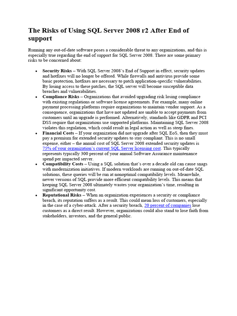 Risks of Using SQL Server 2008 r2 | PDF | Computer Security | Security