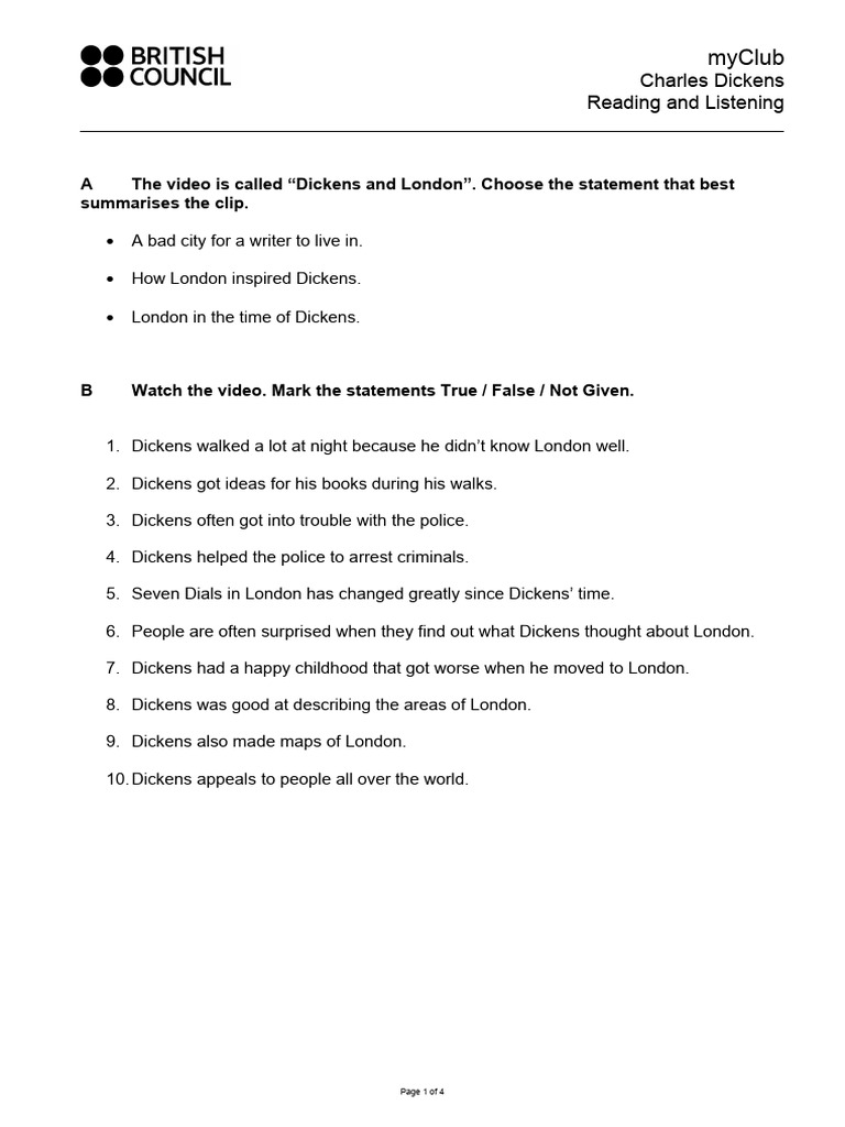 HIGHERCharles Dickens Worksheet | PDF | Charles Dickens