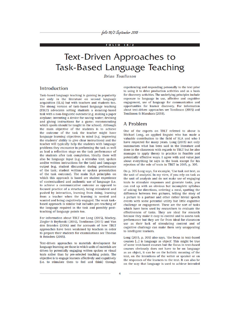 A Text Driven Approach To Task Based Teaching | PDF