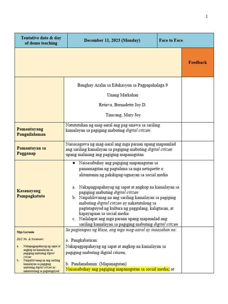 2r Demo-7 f2f Retirva-A-Timcang-B Lesson-Plan-1 | PDF