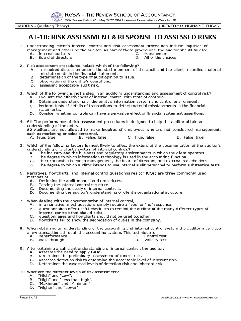 V6 AT-10 (Risk Assessment & Response To Assessed Risks) | Download Free ...