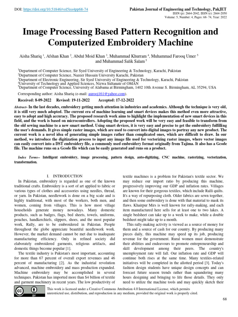 Image Processing Based Pattern Recognition and Computerized Embroidery Machine | PDF ...