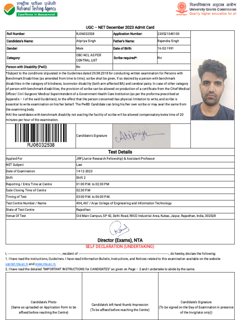 University Grants Commission (UGC) - NET - India | PDF | Identity Document