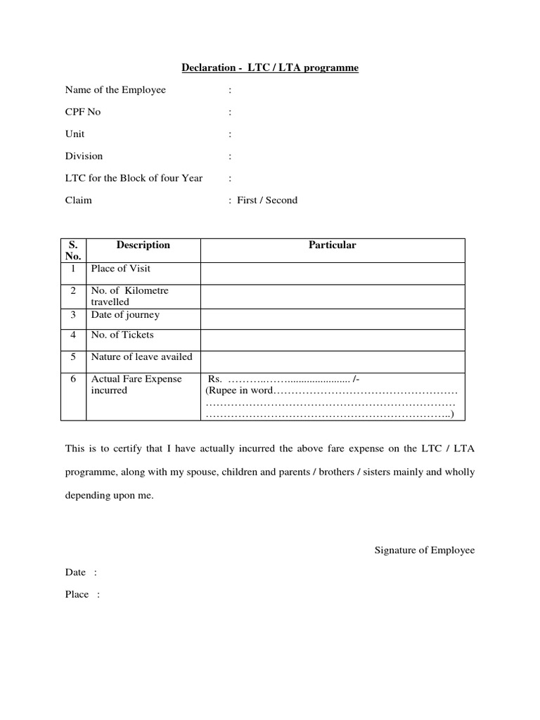 Declaration LTC LTA | PDF