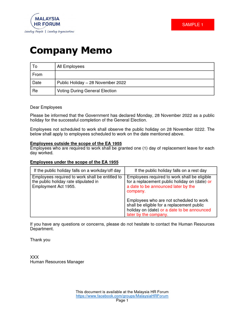 Public Holiday Memo: 28 Nov 2022 | PDF | Human Resource Management ...