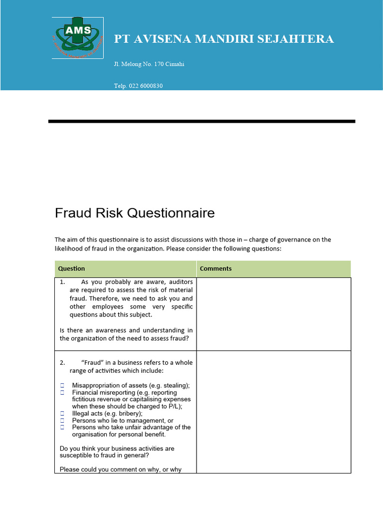 Fraud Risk Assessment Questionnaire | PDF | Fraud | Risk