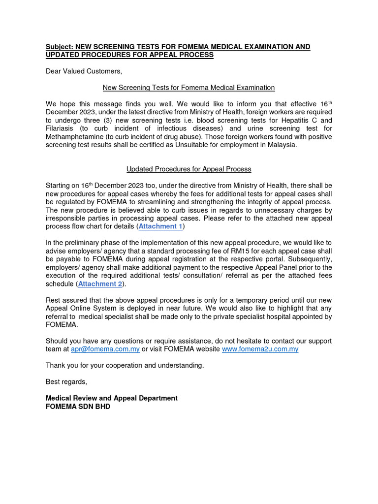 New Screening Tests For Fomema Medical Examination and Updated ...