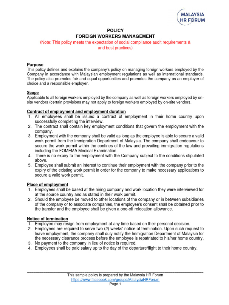 Foreign Worker Management Policy | PDF | Employment | Salary