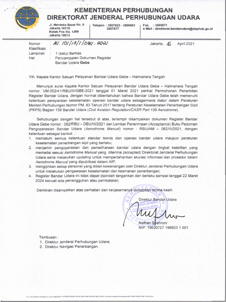 Surat Direktur Bandar Udara Tentang RBU | PDF