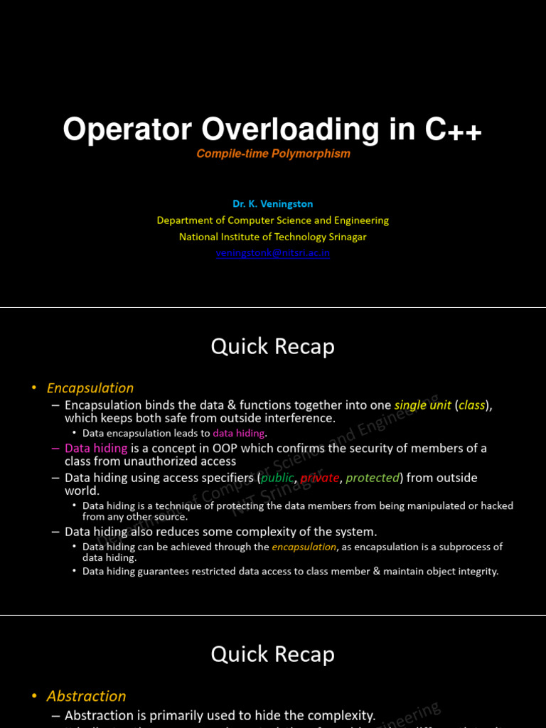 Operator Overloading in C++ | PDF | Abstraction (Computer Science) | C++