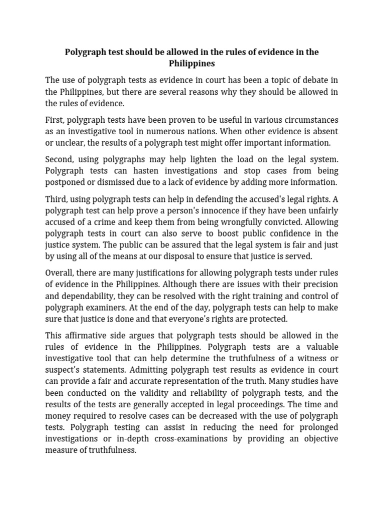 Polygraph Evidence in Philippine Courts | PDF | Polygraph | Evidence (Law)