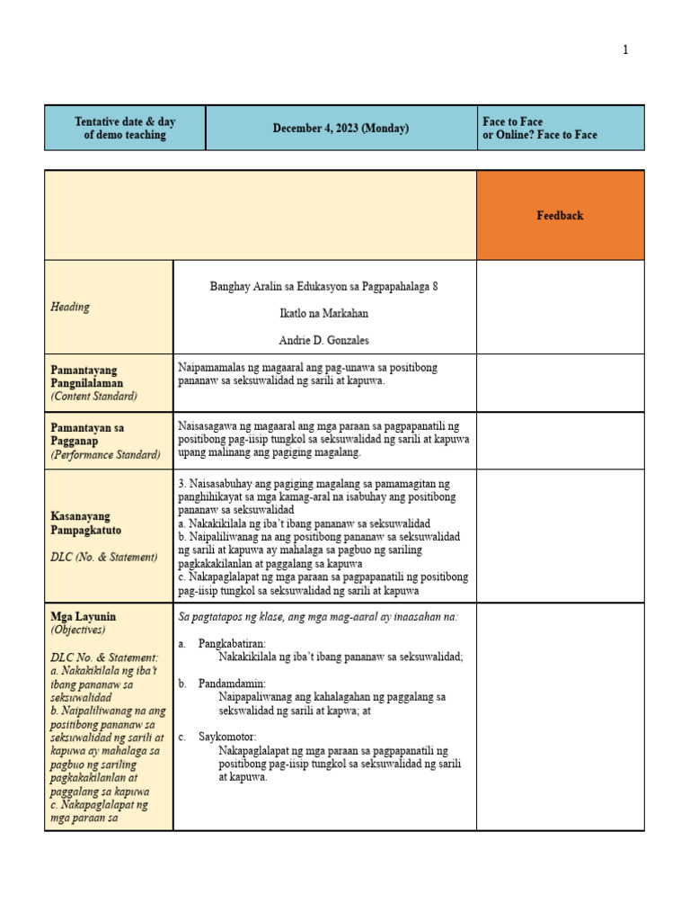 2 f2f Gonzales Lesson Plan | PDF