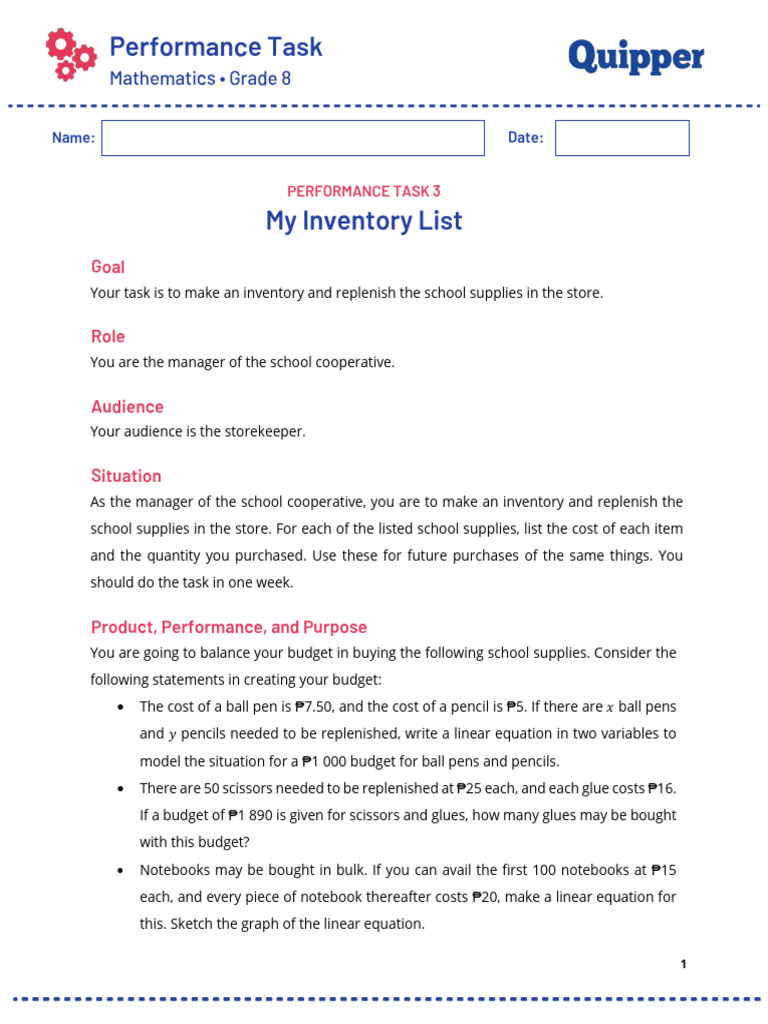 Me Math 8 q1 03 PT | PDF | Equations | Inventory