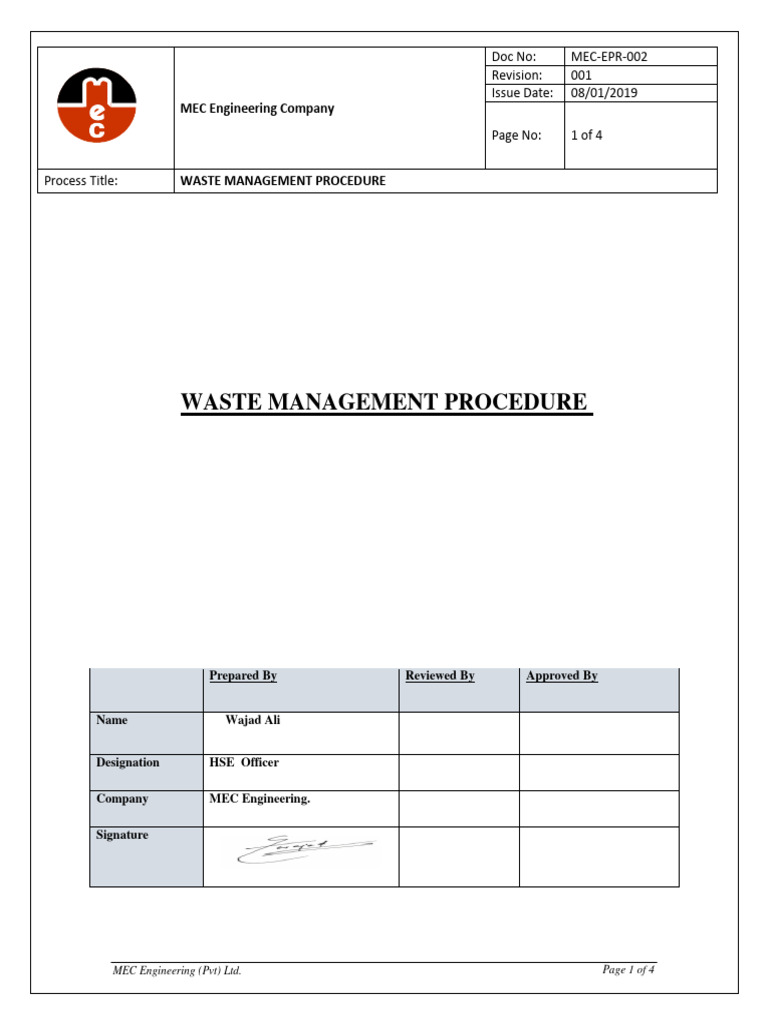 Waste Management Procedure | PDF | Waste | Waste Management