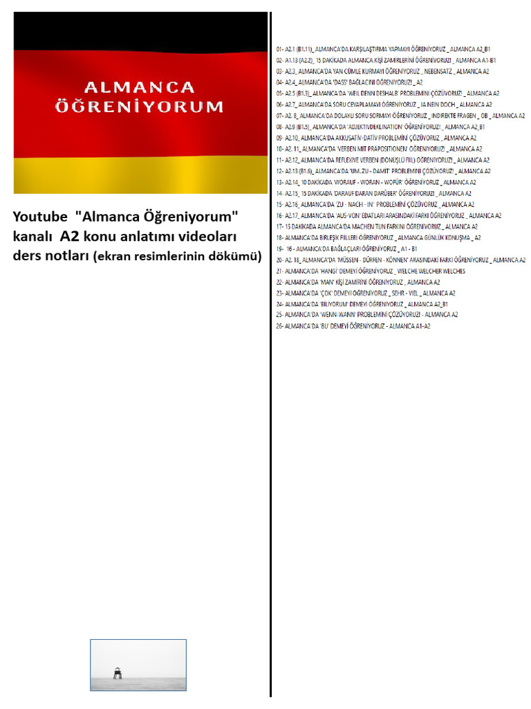 Youtube Almanca Öğreniyorum A2 Video Ders Notları PDF | PDF