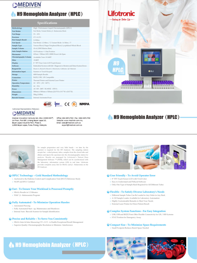 H9 Hemoglobin Analyzer Brochure | PDF | High Performance Liquid Chromatography | Glycated Hemoglobin