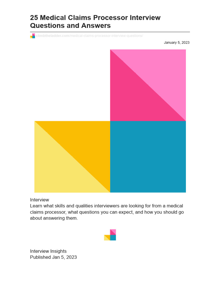 25 Medical Claims Processor Interview Questions A | PDF | Health Insurance Portability And ...