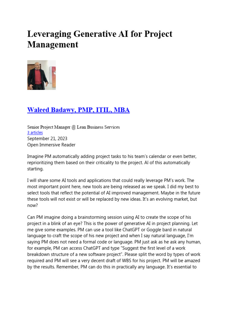 Leveraging Generative AI For Project Management | PDF | Artificial ...