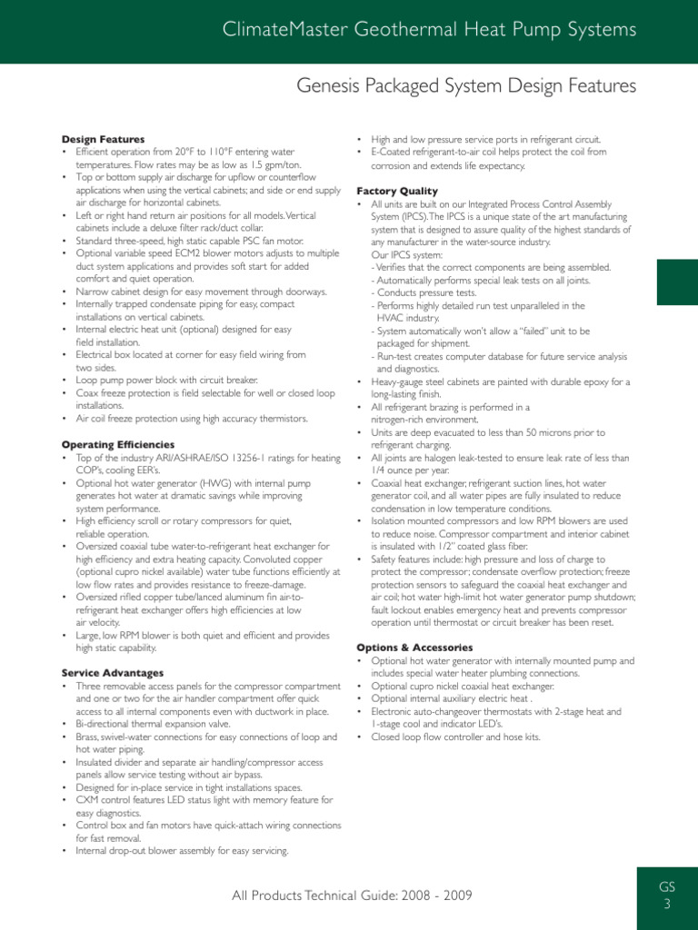 ClimateMaster Geothermal Heat Pump Systems Genesis Packaged ... | PDF ...