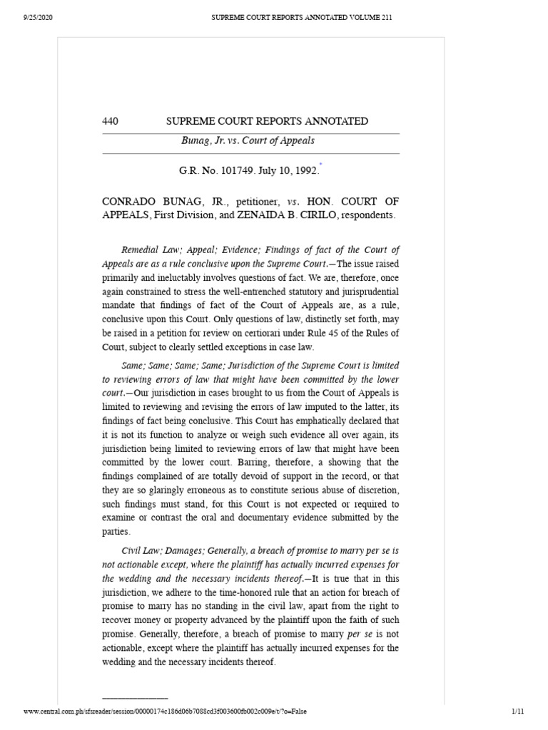 Bunag Jr. vs. Court of Appeals Summary | PDF | Lawsuit | Damages
