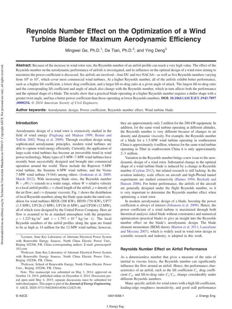 Reynolds Number Effect On The Optimization of A Wind Turbine Blade For ...