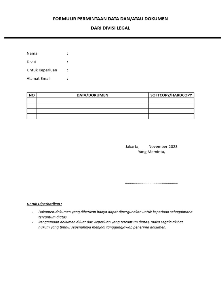 Form Permintaan Data Dari LEGAL | PDF