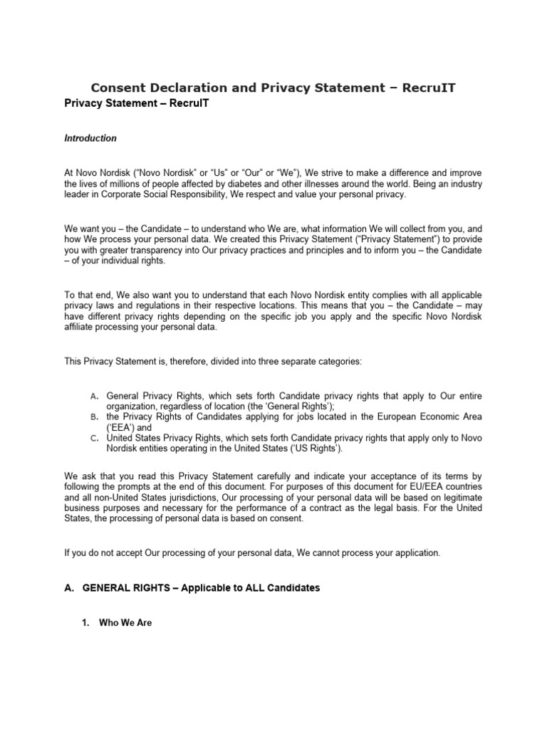 Consent Declaration and Privacy Statement | PDF | Privacy | Information ...