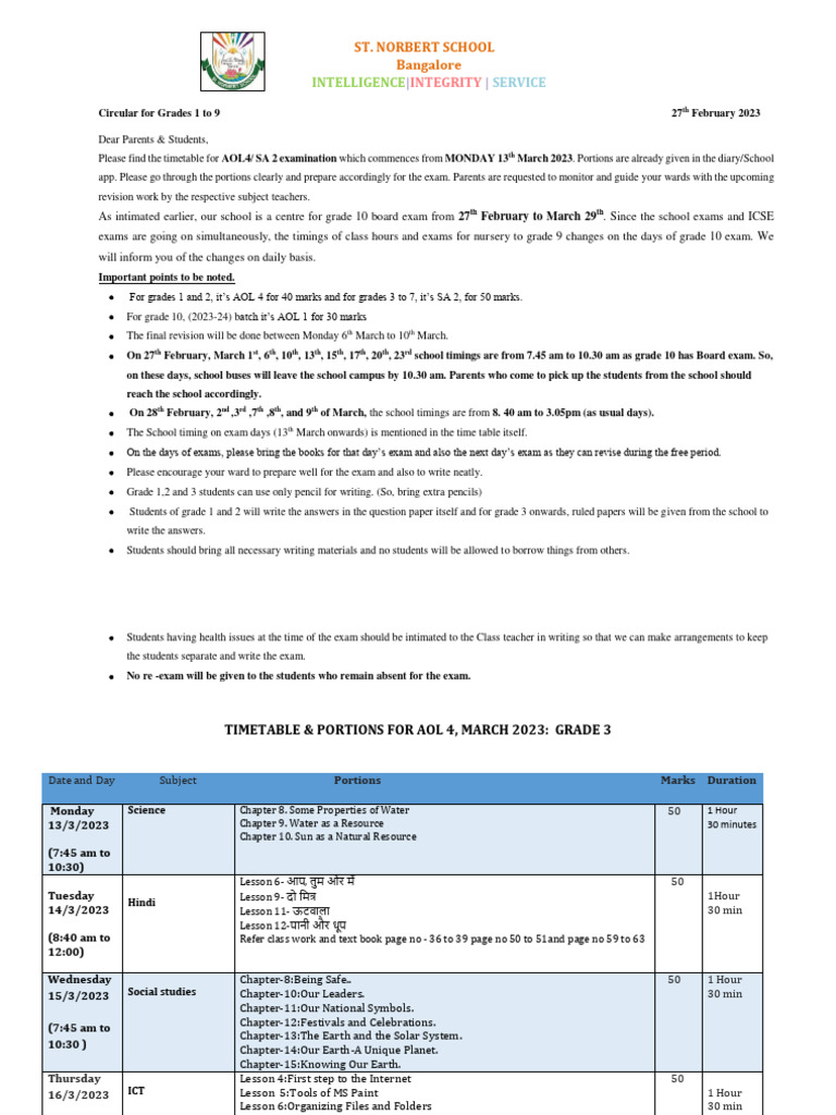 Timetable and Portions For SA 2 2023 Grade 3 | PDF | Linguistics