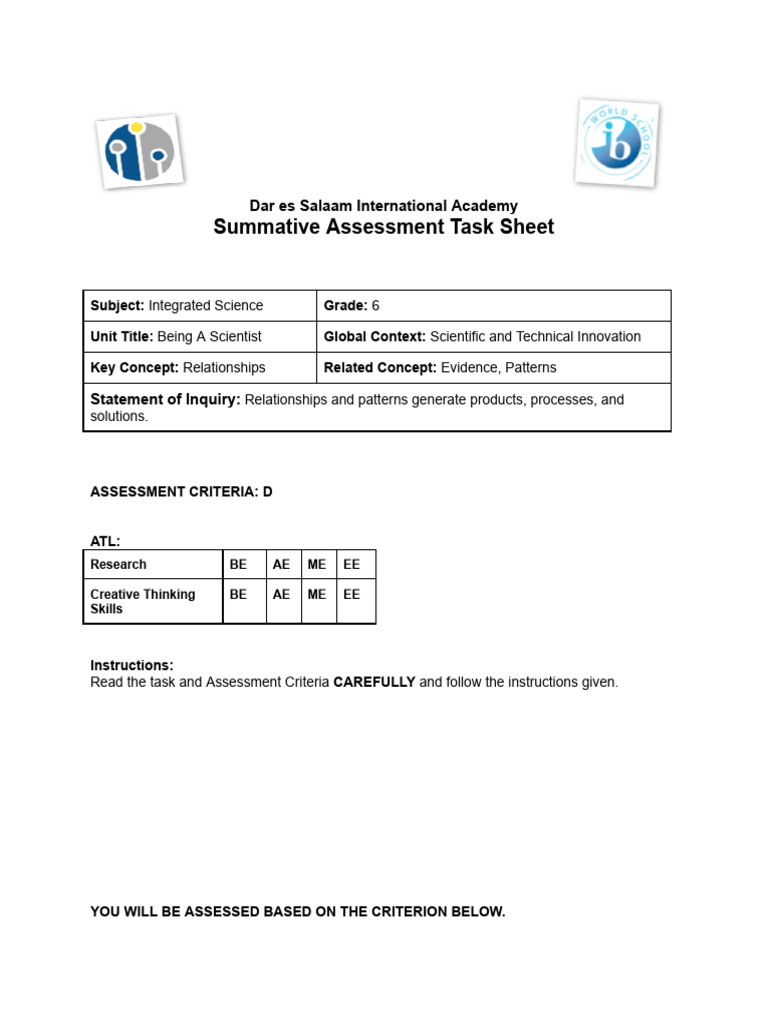 G6-Crit. B C-Summative Assessments | PDF | Experiment | Scientific Method