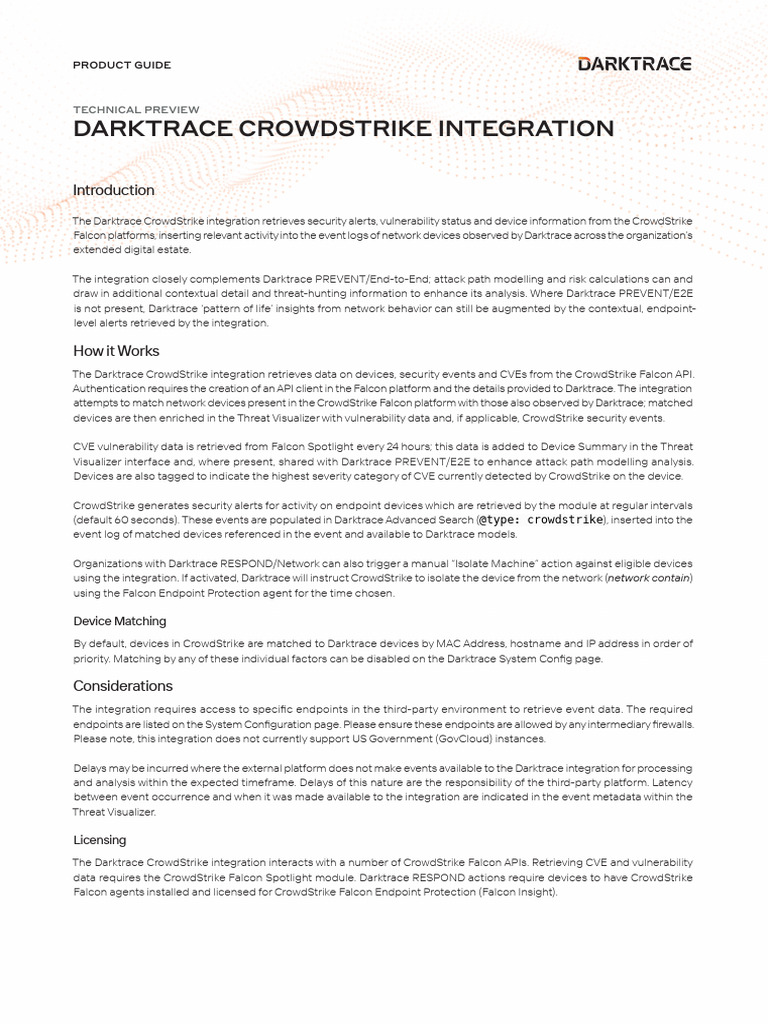 Darktrace CrowdStrike Integration | PDF | Computer Network | Ip Address