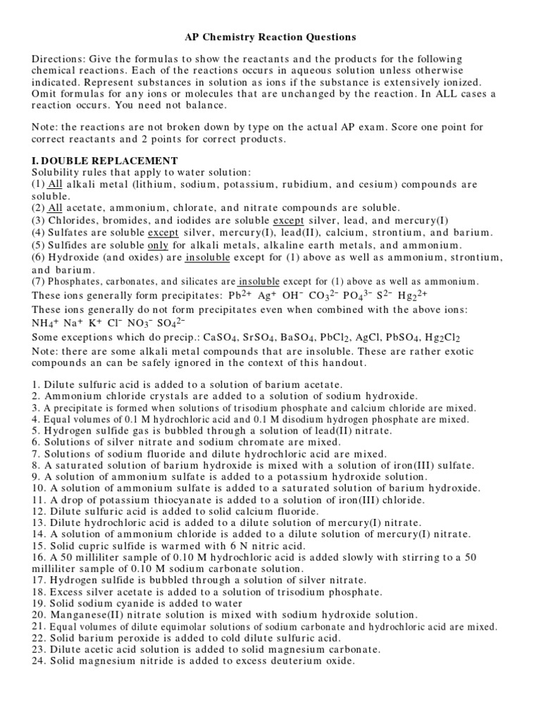 AP Reaction Questions | PDF