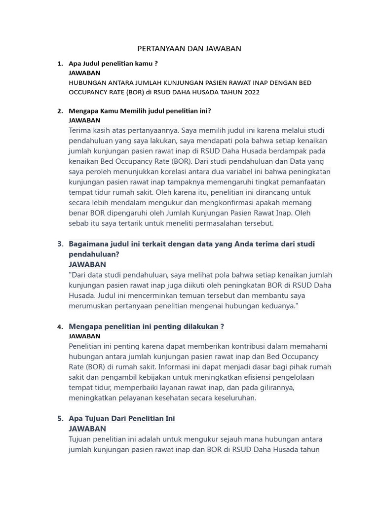 PERTANYAAN DAN JAWABAN Sempro | PDF | Sains & Matematika | Pengembangan Diri