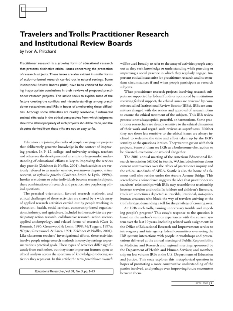 Travelers and Trolls: Practitioner Research and Institutional Review ...
