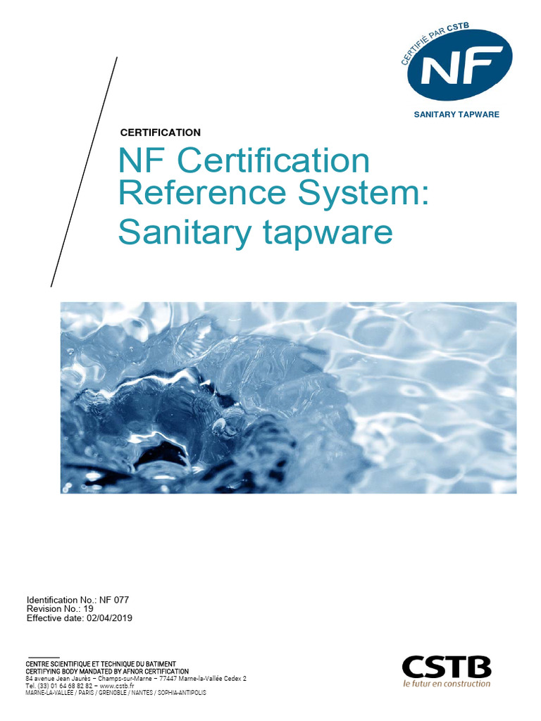 nf077 NF Certification Reference System Sanitary Tapware 020419 | PDF | Tap (Valve) | Valve