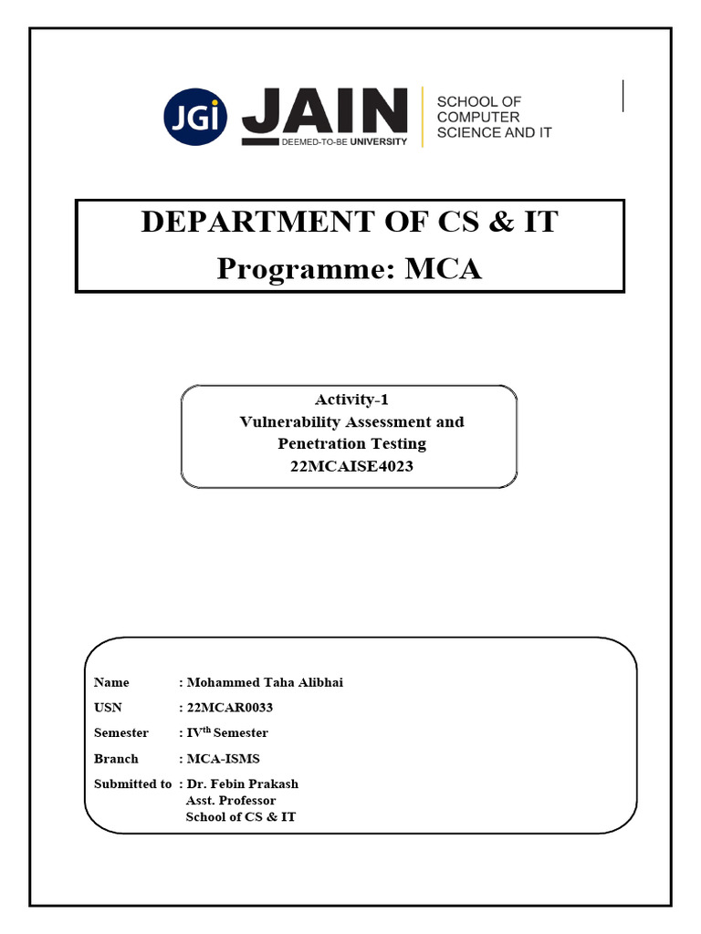 22MCAR0033 VAPT Activity1 | PDF | Security Hacker | Malware