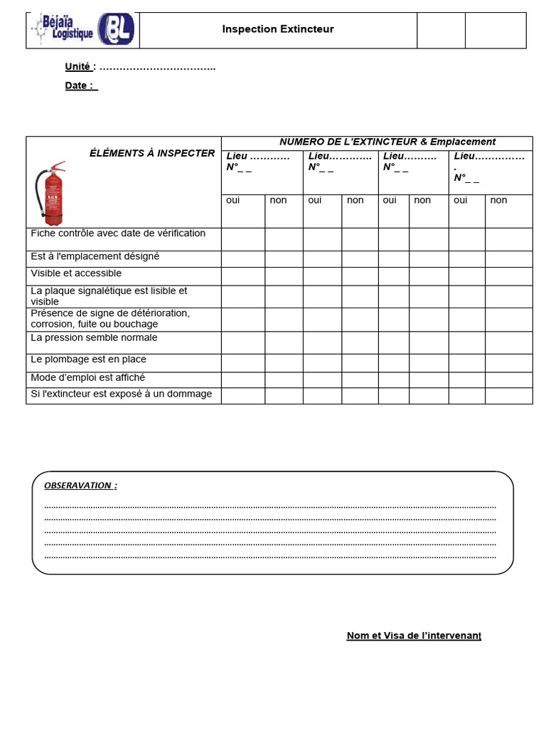 Fiche D'inspection Des Extincteurs | PDF | Technologie et ingénierie