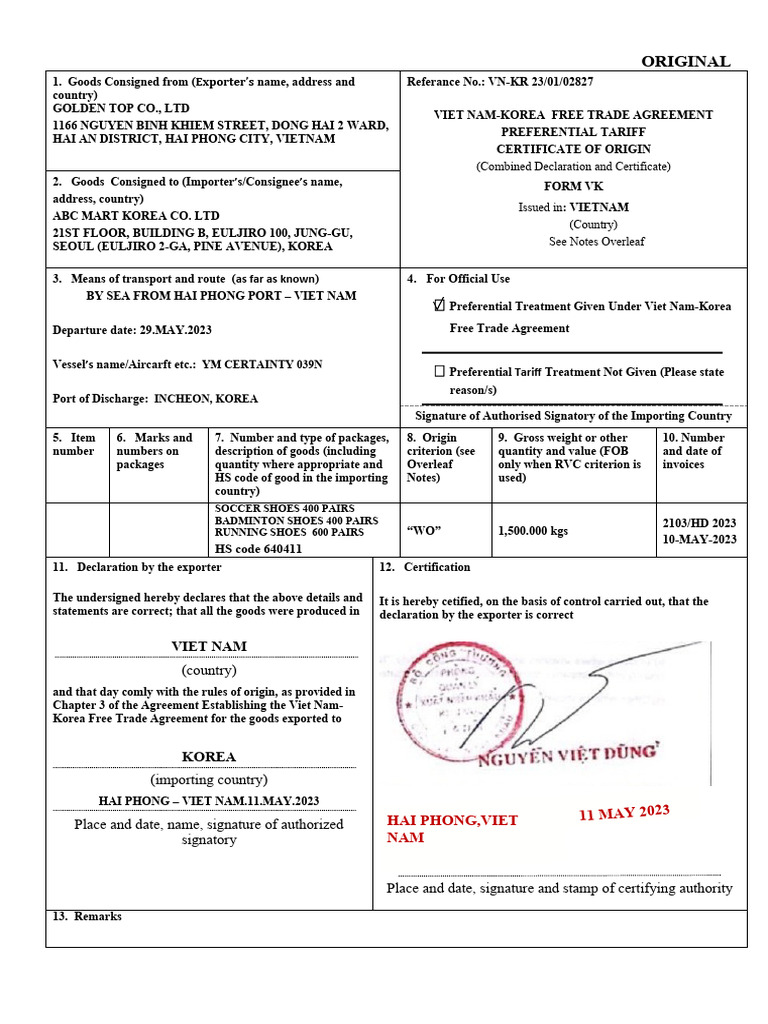 Co Form VK | Download Free PDF | Business | International Trade