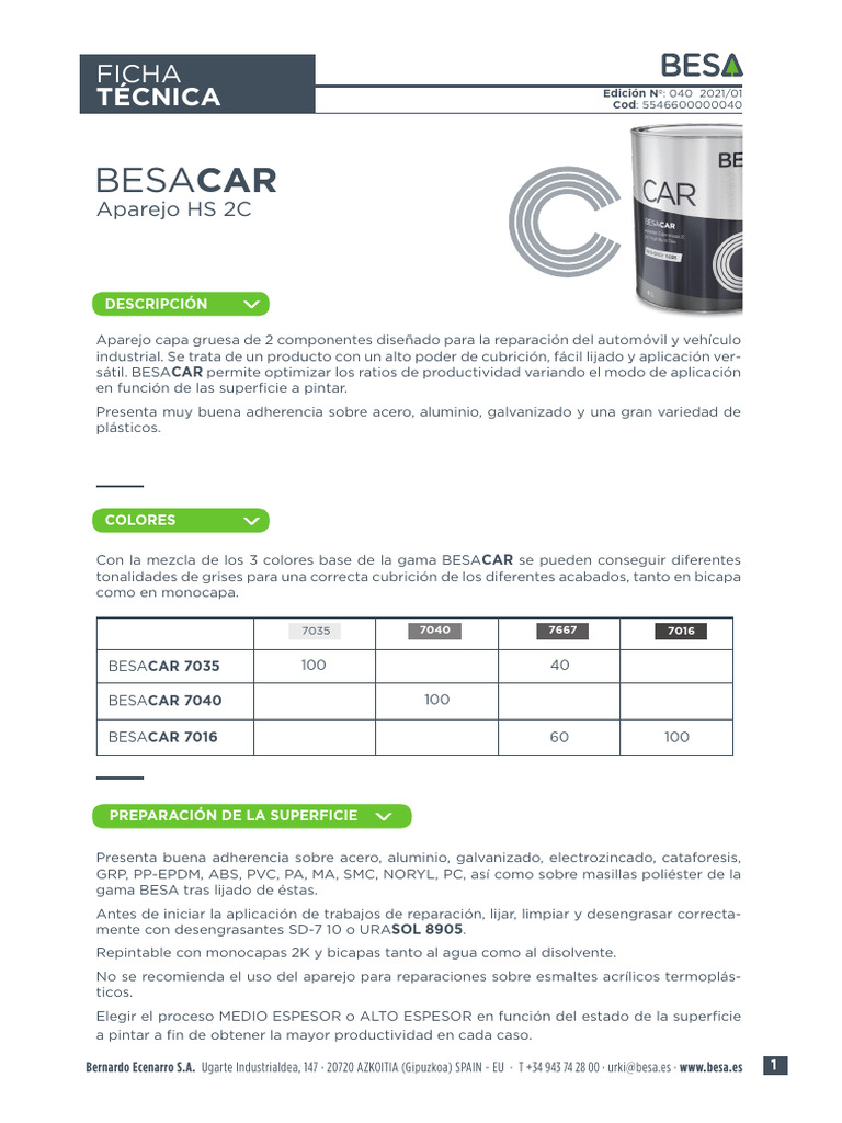 FT Besa-Car 040 Es | PDF | Química | Materiales