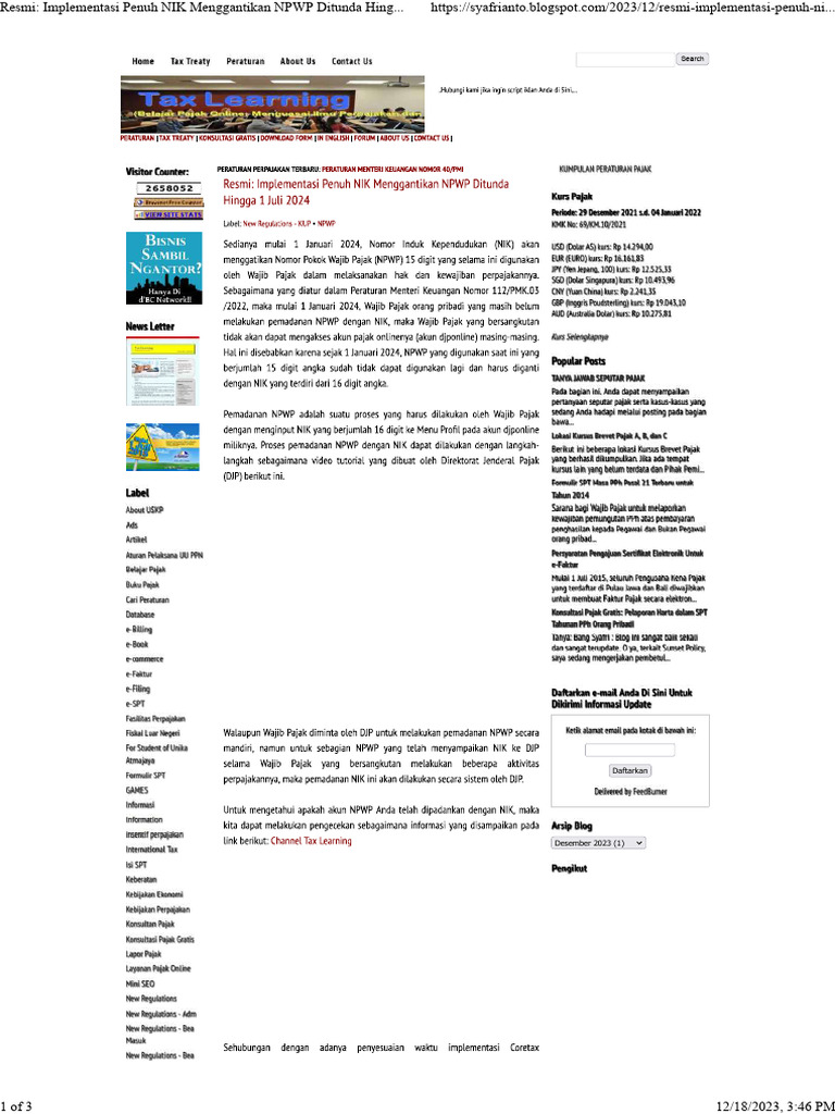 Pemadanan NPWP Dengan NIK | PDF